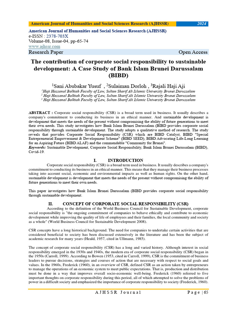 The Contribution of Corporate Social Responsibility To Sustainable Development: A Case Study of ...