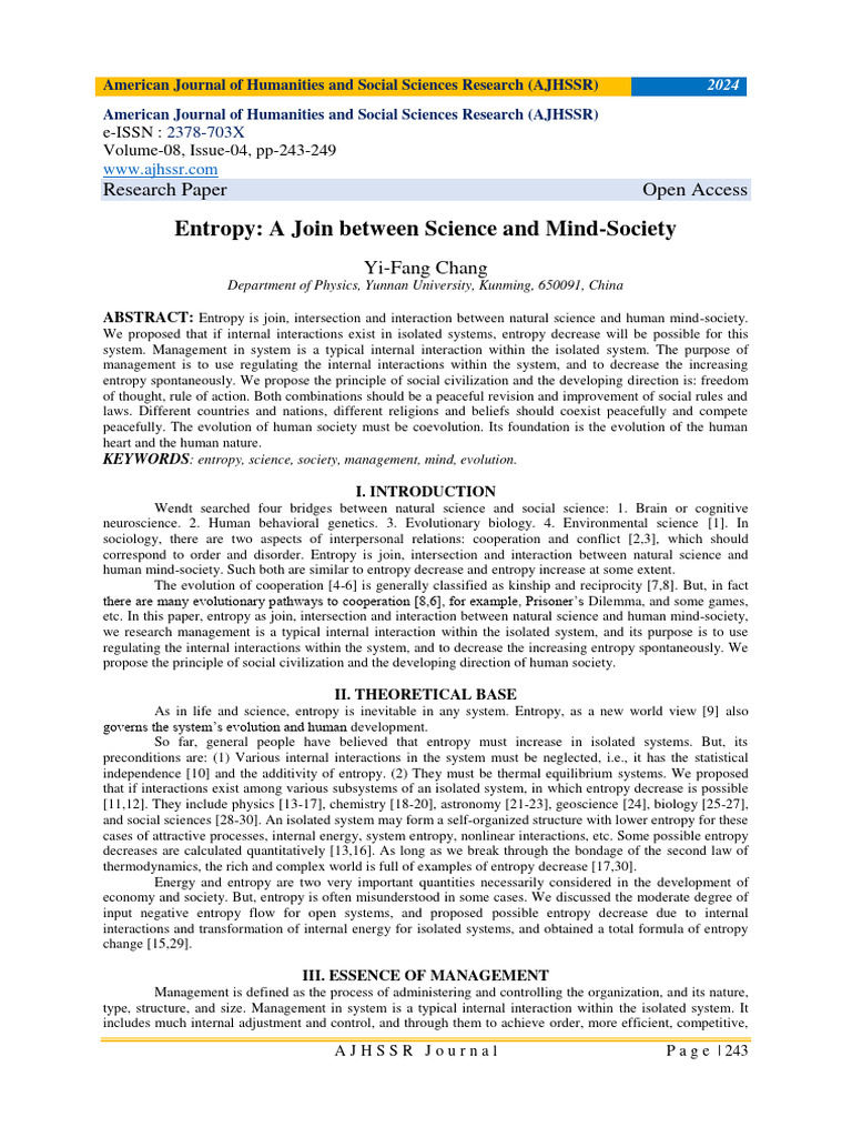 Entropy A Join Between Science And Mind Society Pdf Entropy System