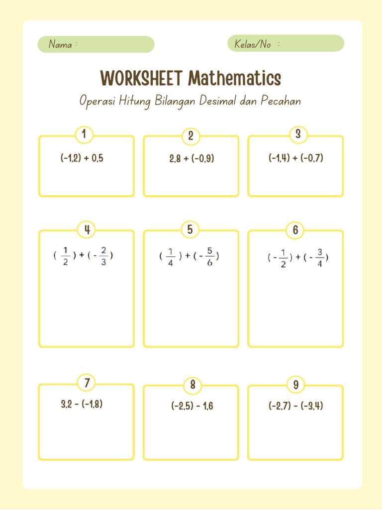Decimal and Fraction Operations Worksheet | PDF
