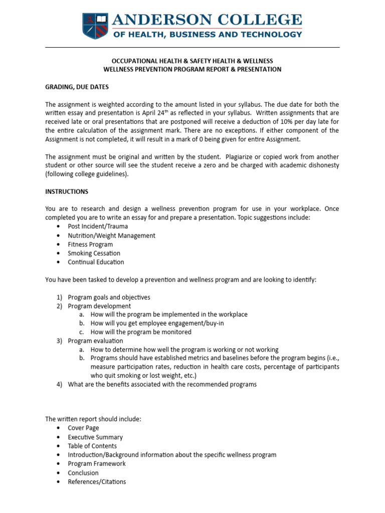OHS Health & Wellness Prevention Program Essay & Presentation | PDF ...