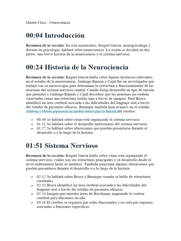 Master Class | PDF | Cerebro | Neurona