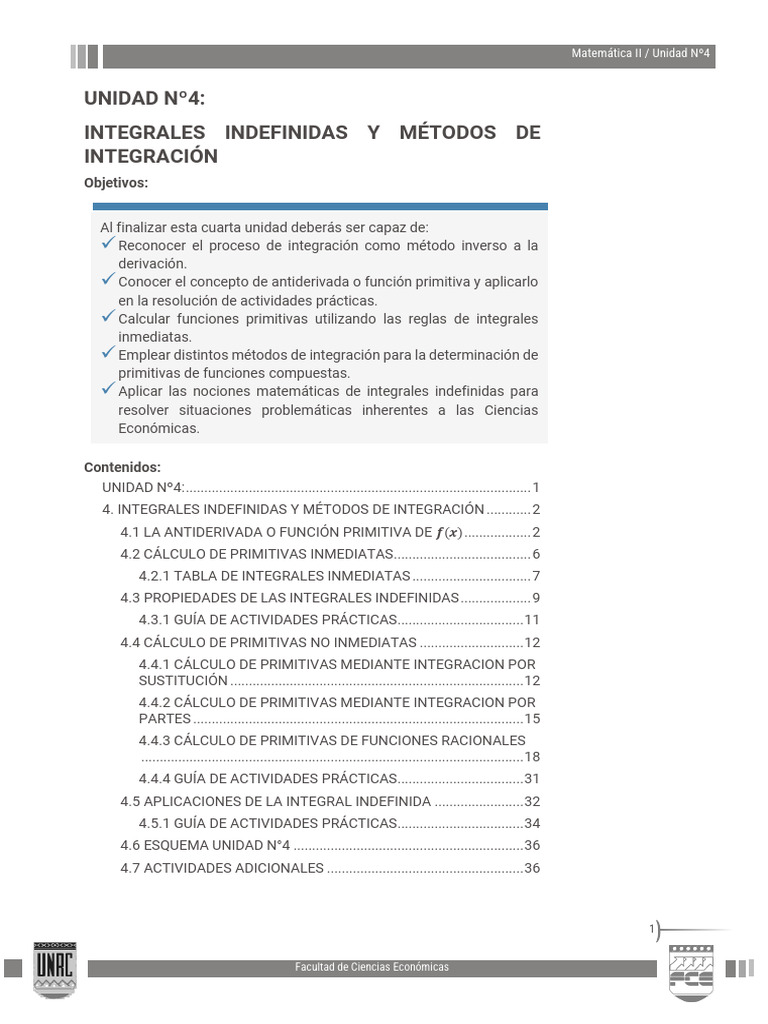 unidad -4 matematica II | PDF | Integral | Derivado
