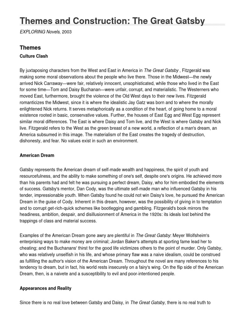 Themes and Construction | PDF | The Great Gatsby