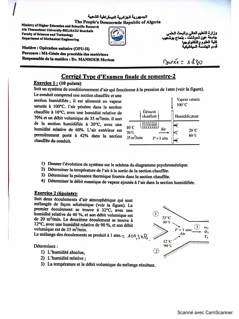 Examen 2 Corrigé Opération Unitaire 2 | PDF