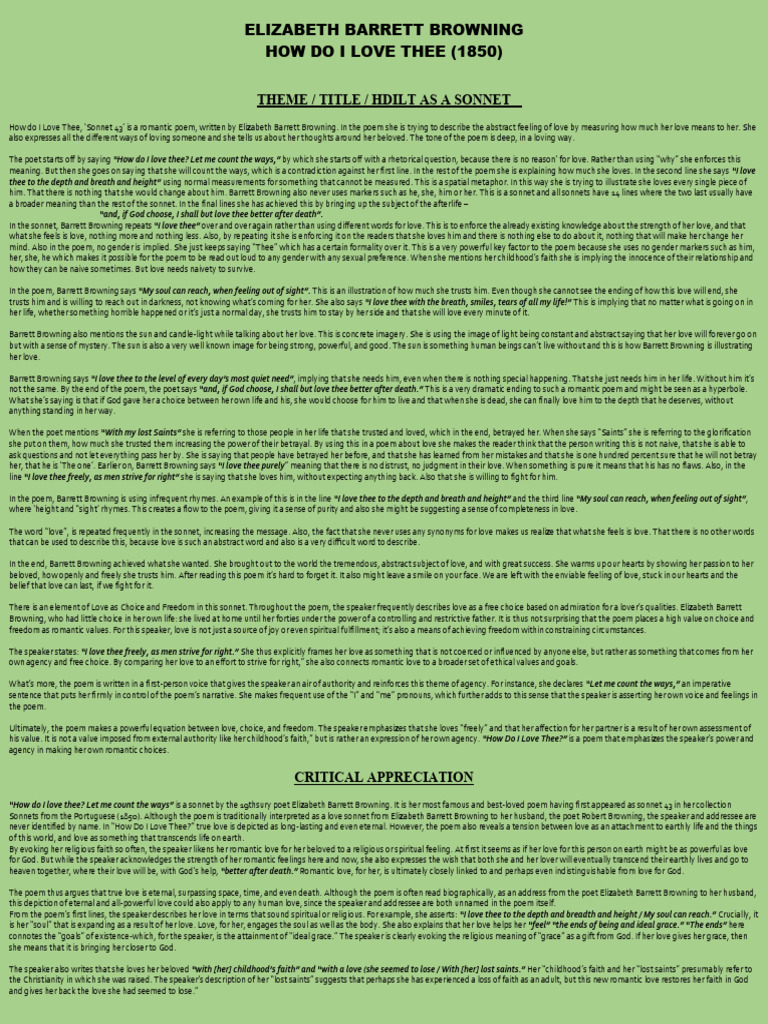 Analysis of "How Do I Love Thee" | PDF | Love | Sonnets