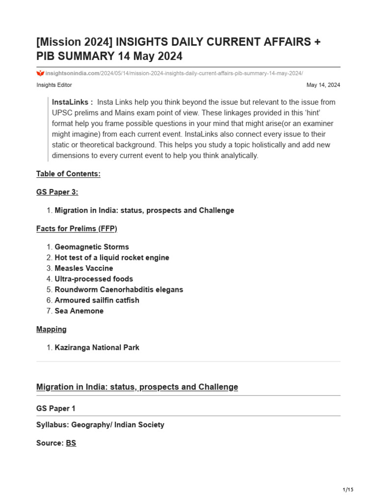 UPSC Current Affairs & Migration Insights | PDF | Human Migration | Measles
