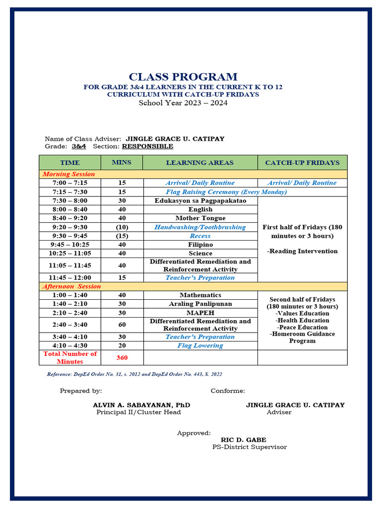 GRADE-3-CLASS-PROGRAM | PDF | Behavior Modification | Learning