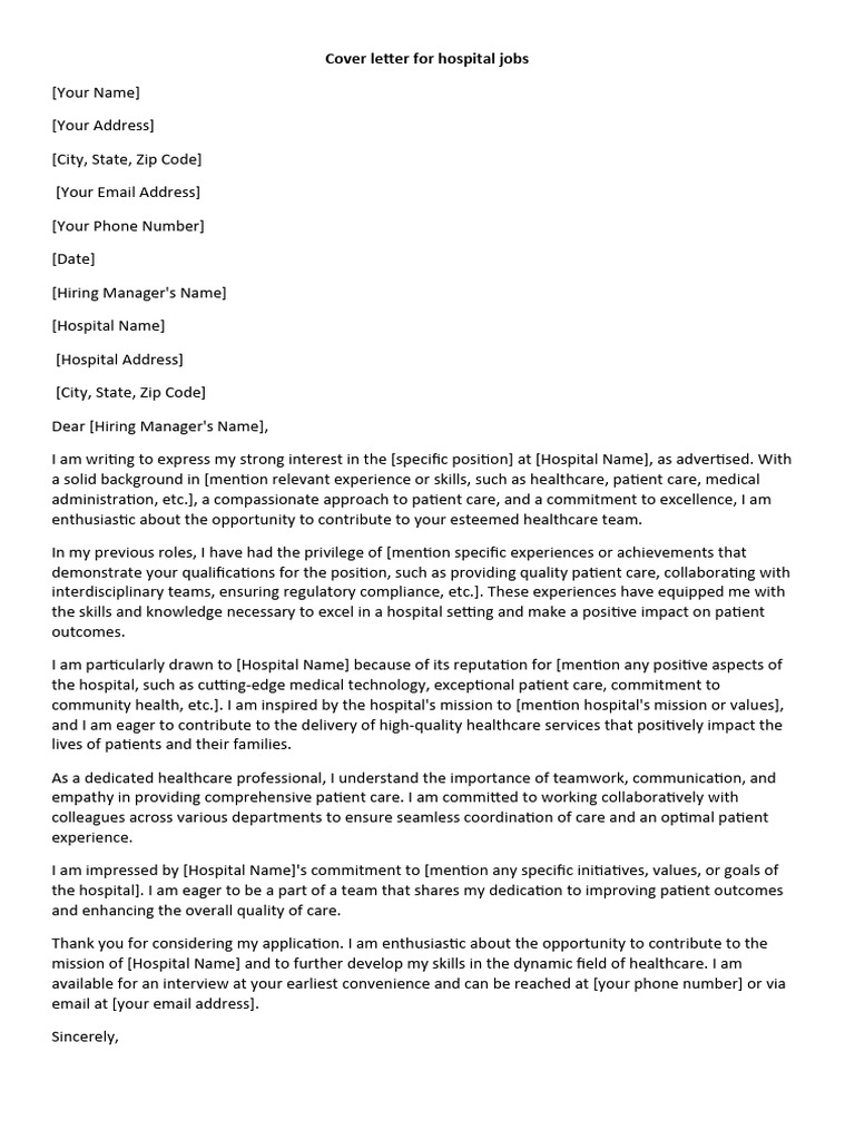 Hospital Job Cover Letter Template | PDF | Health Care | Hospital