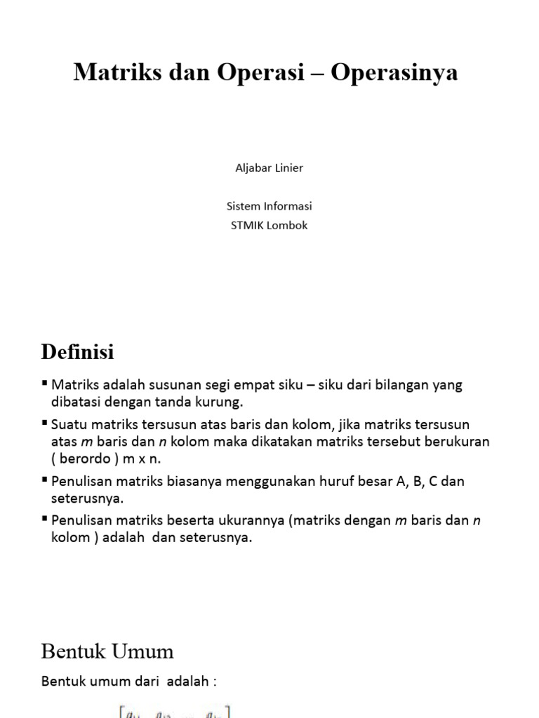 Operasi dan Jenis Matriks Dasar | PDF