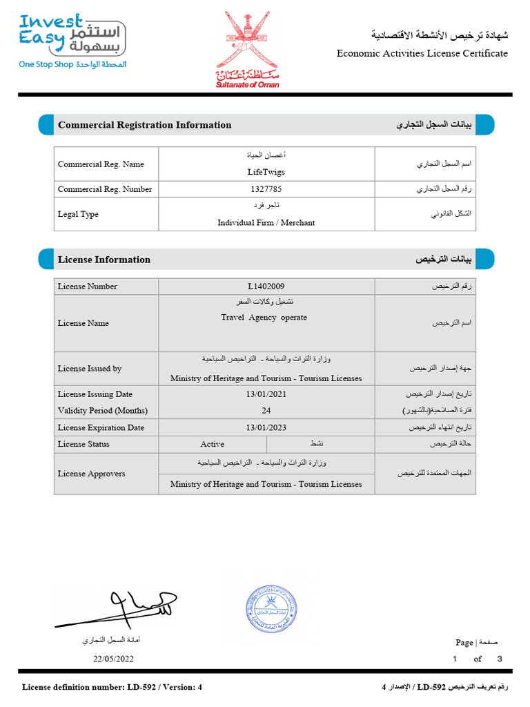 Travel Agency License Certificate | PDF | License