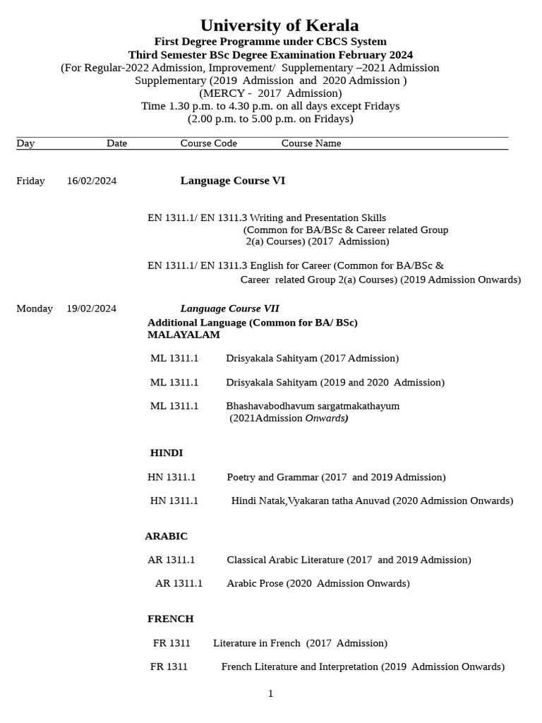 University of Kerala: First Degree Programme Under Cbcs System Third ...
