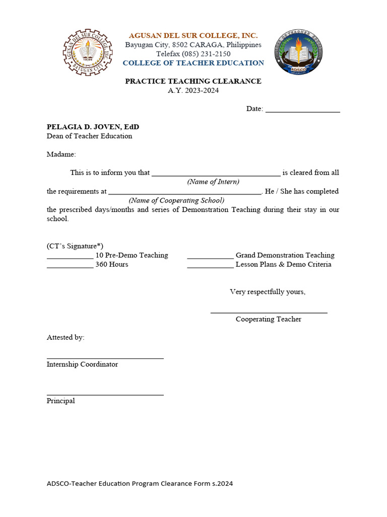 Internship Clearance Form | PDF