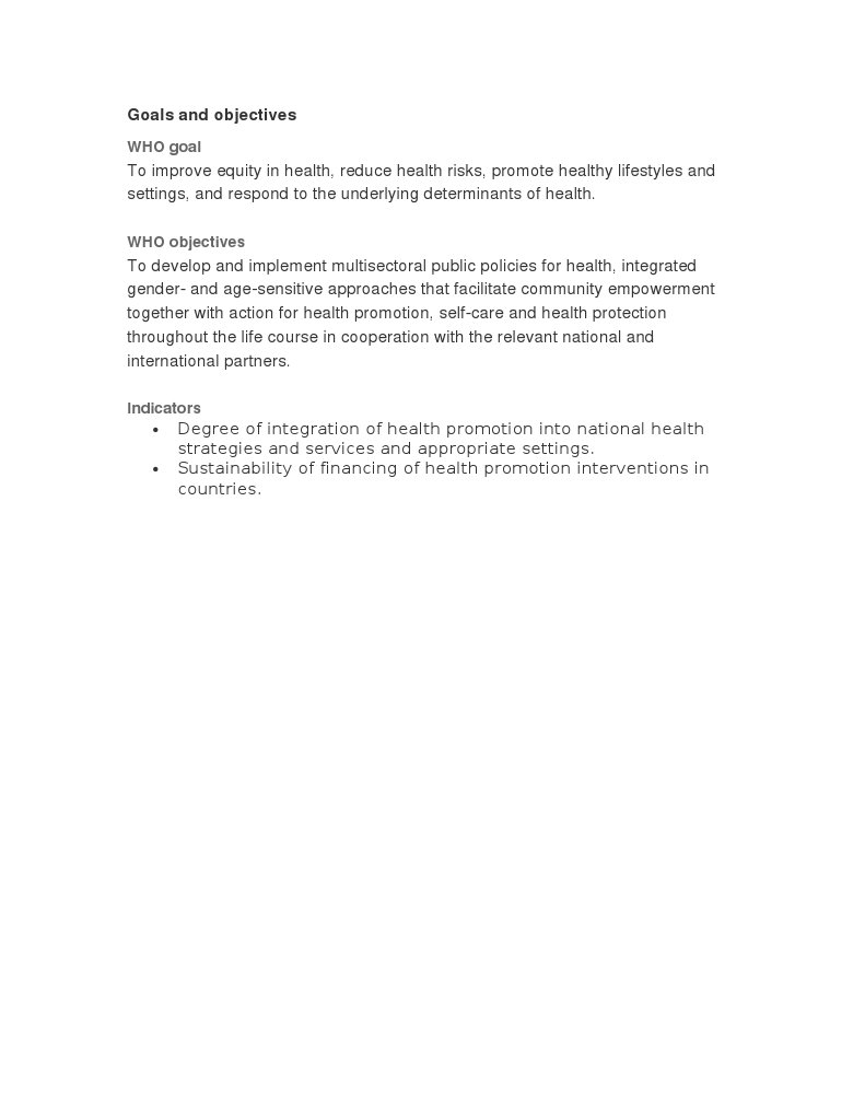 WHO Goals and Objectives | PDF | Wellness