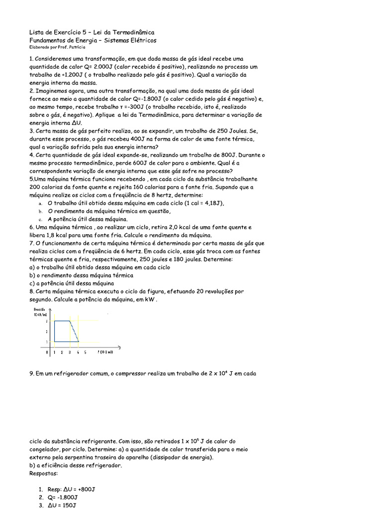 Lista Ex 5 Termodinâmica | PDF