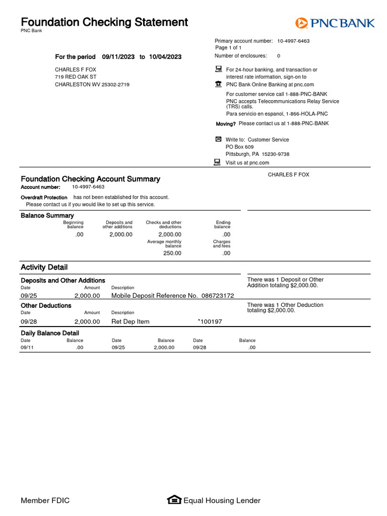 PNC Statement 2023-10-04 | PDF | Transaction Account | Banks