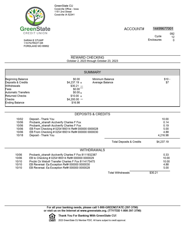 Reward Checking Account Summary | PDF | Transaction Account | Deposit ...