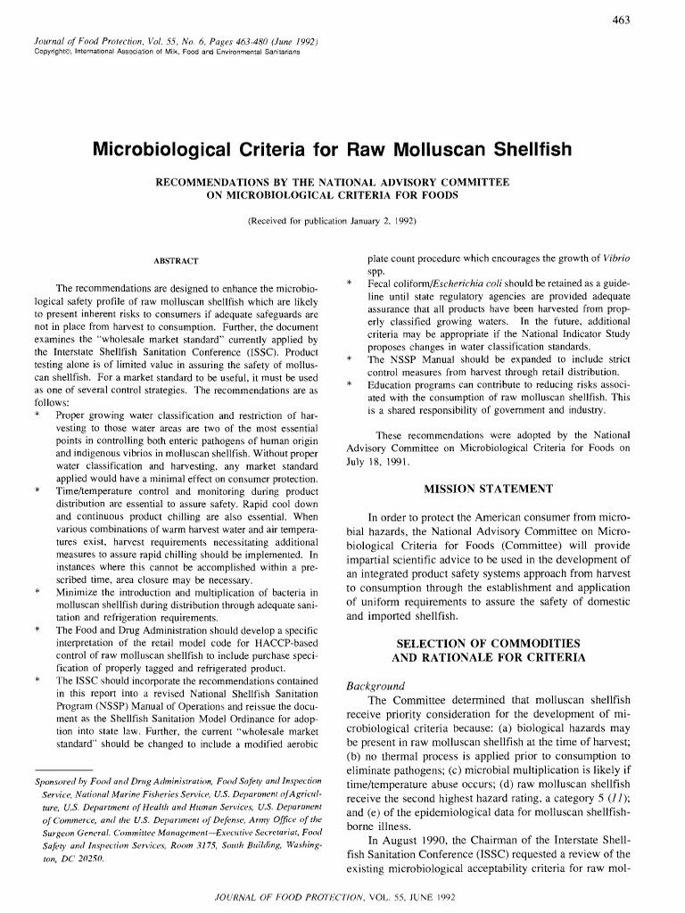 Microbiological Criteria For Raw Molluscan Shellfish | PDF | Foodborne ...