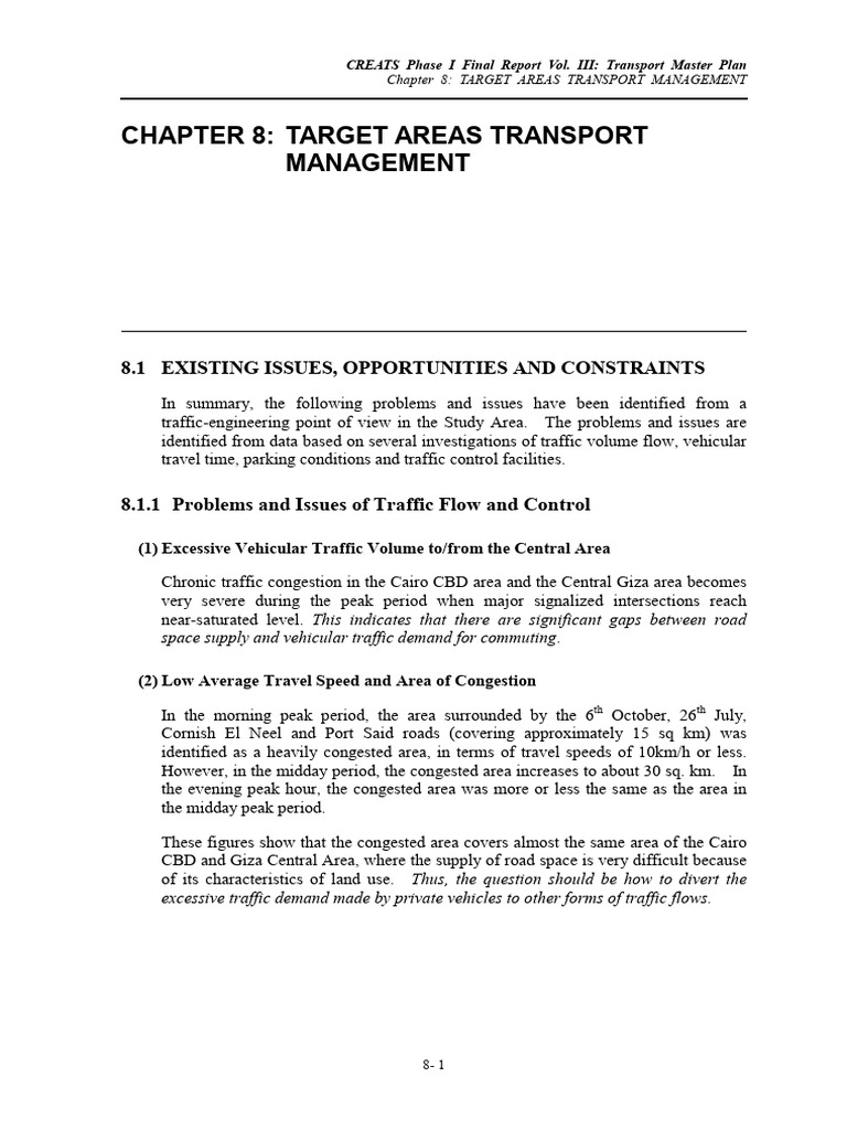 Chapter 8: Target Areas Transport Management: 8.1 Existing Issues ...