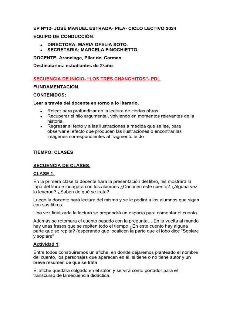 Secuencia Didáctica: Los Tres Chanchitos | PDF