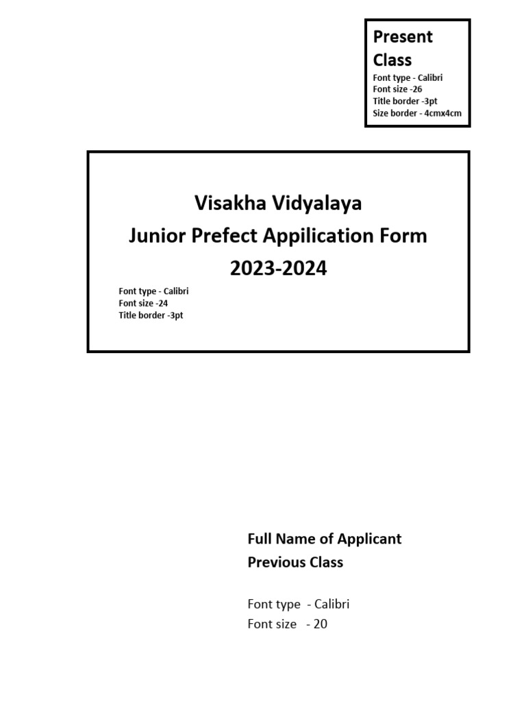 Junior Prefect Application | PDF | Typography | Text