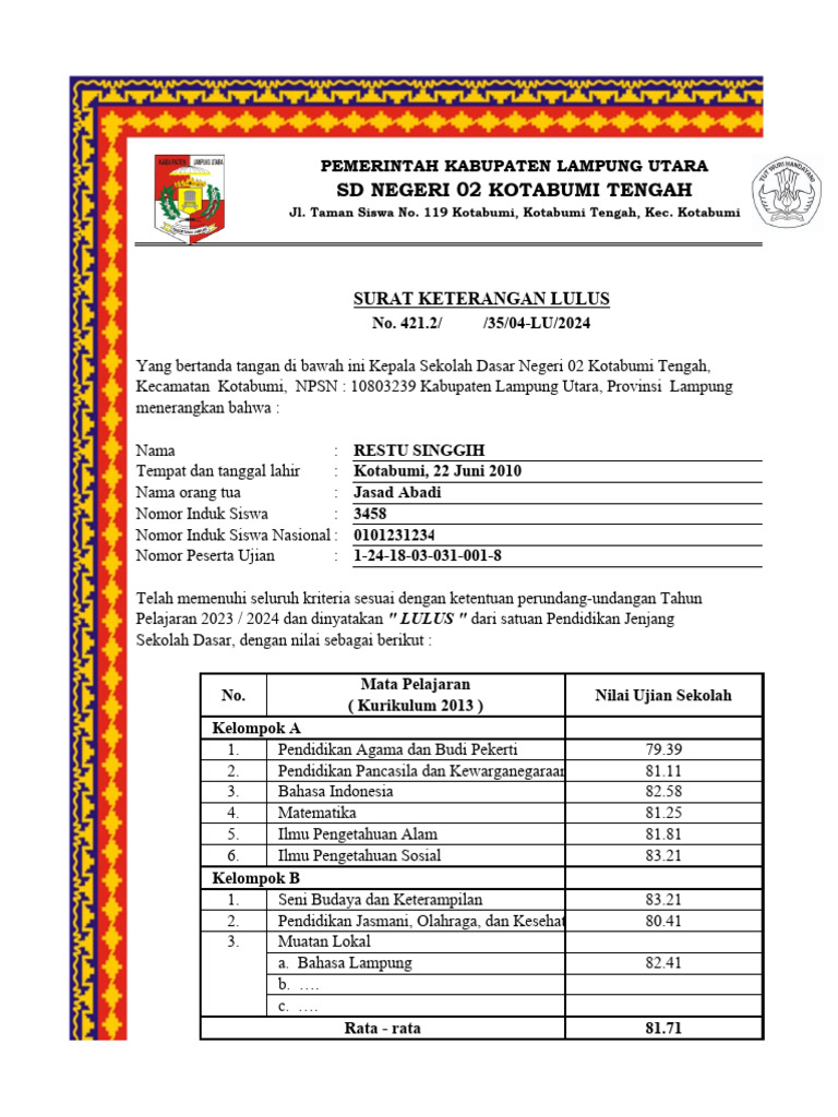 Format SKHU Sementara Tp. 2023-24 Revisi Terbaru | PDF