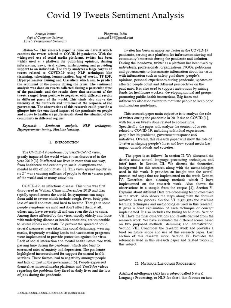 Covid Tweet Sentiment Analysis | PDF | Machine Learning | Statistical Classification
