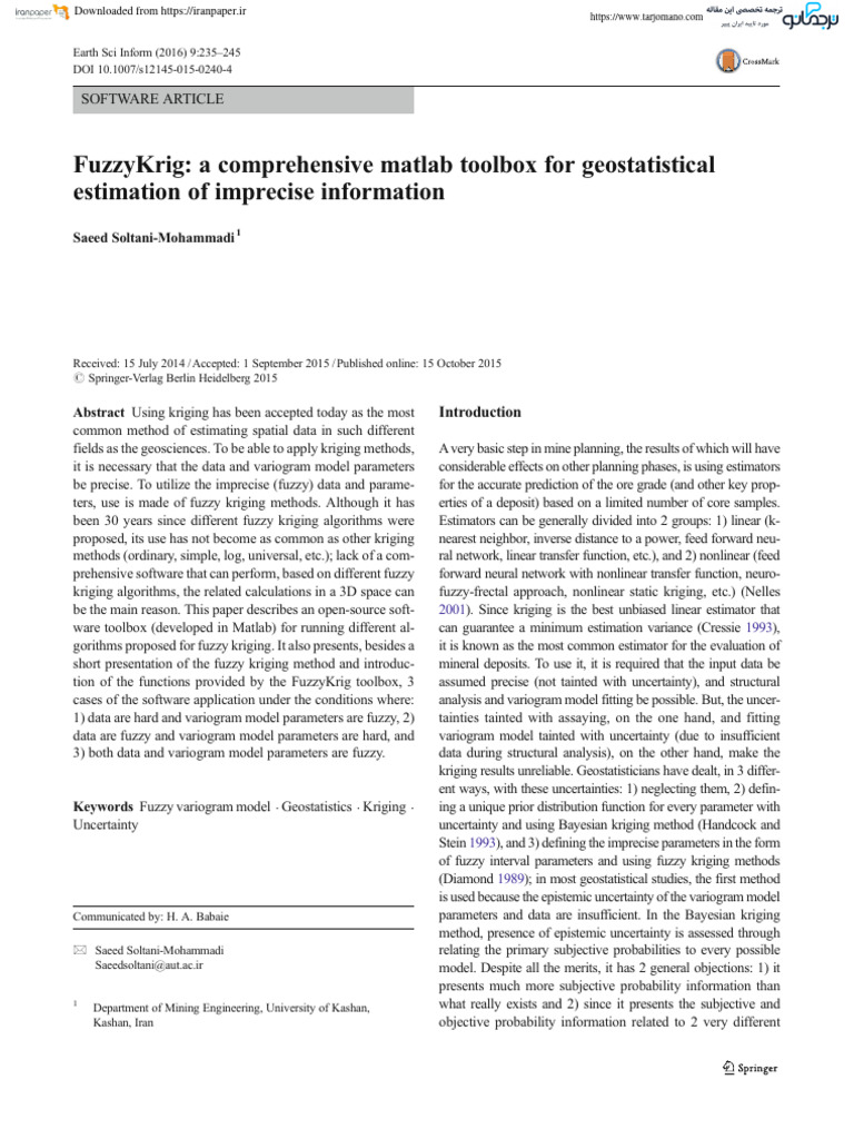 Fuzzy Kriging Pdf Estimation Theory Uncertainty