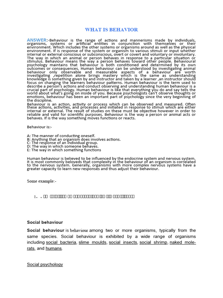 What Is Behavior | PDF | Behavior | Psychology