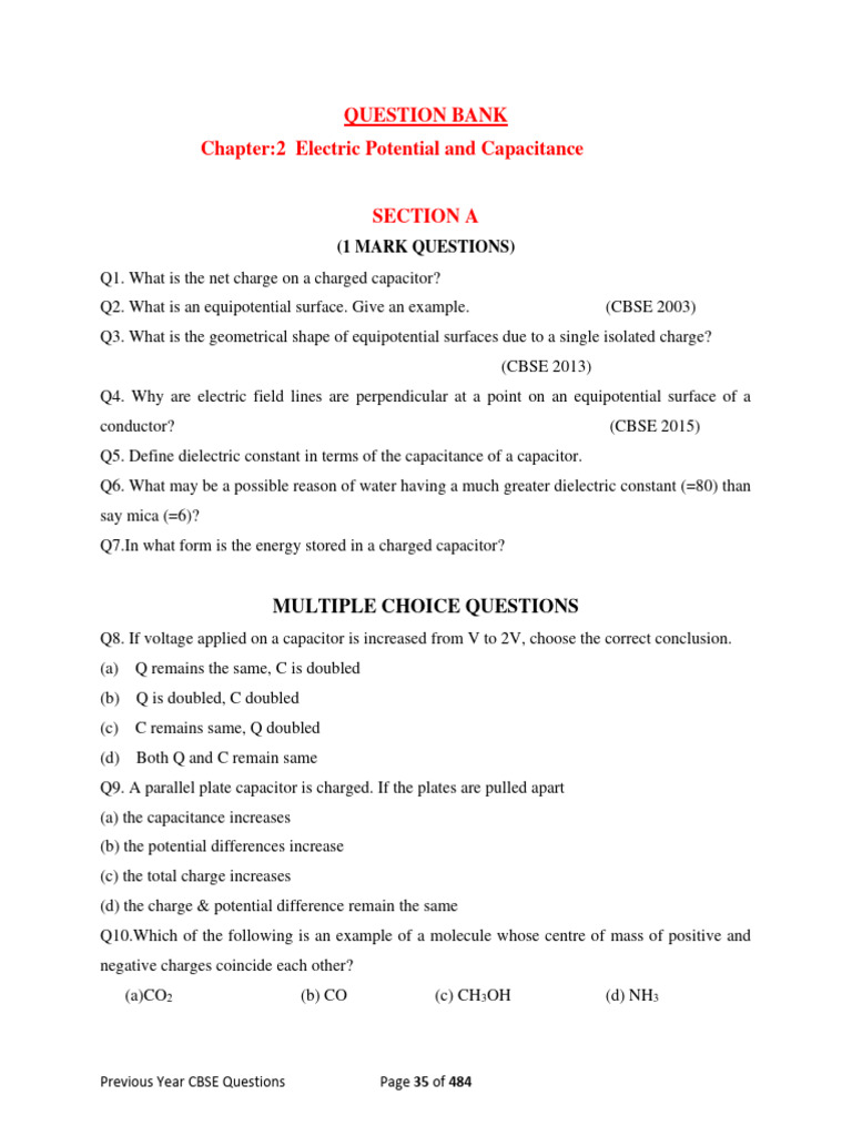 Ch2 - Question Bank | PDF | Capacitance | Capacitor