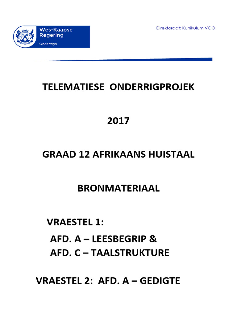 2017 Gr12 Afrikaans HT Werkboek | PDF