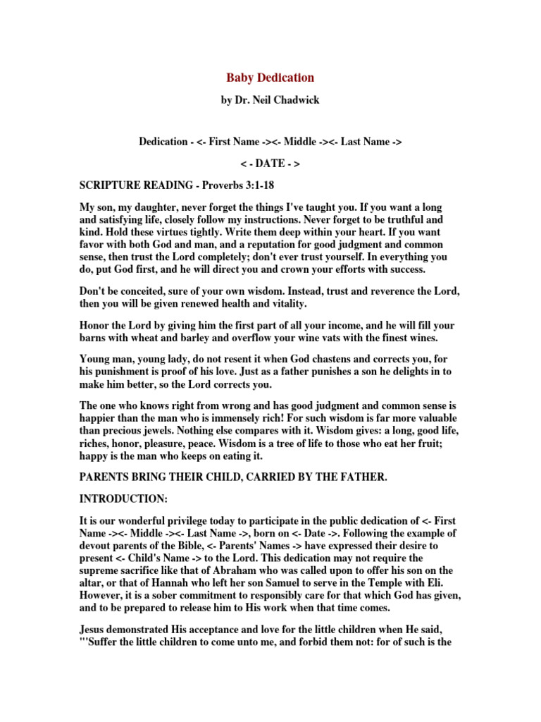 Baby Dedication Service and Sermon | PDF | Jesus | Prayer