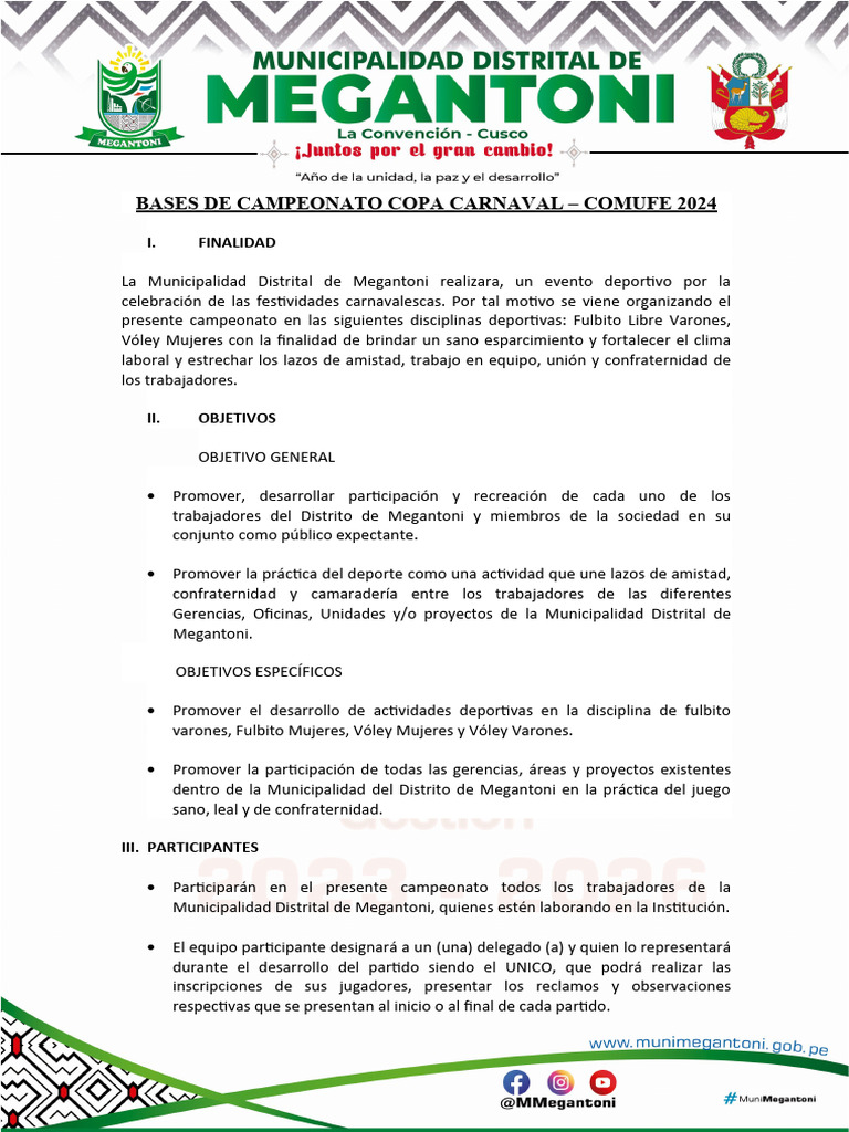 Bases de Campeonato de Fulbito Inter Gerencias Copa Carnaval 2024 ...
