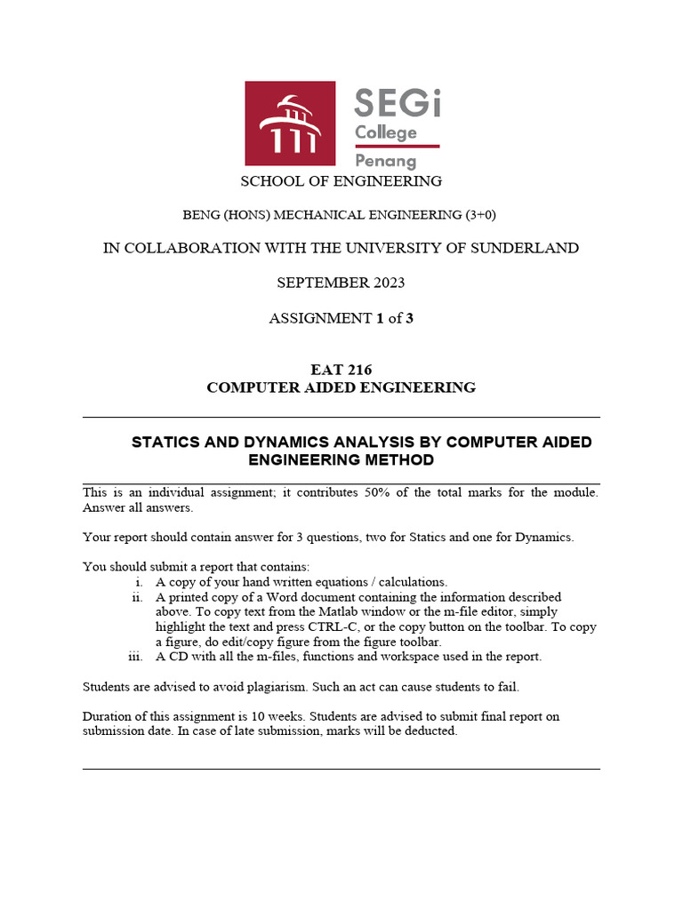 SCPG 001 EAT216 Assignment 1 Jan 2024 | PDF | Damping | Matlab