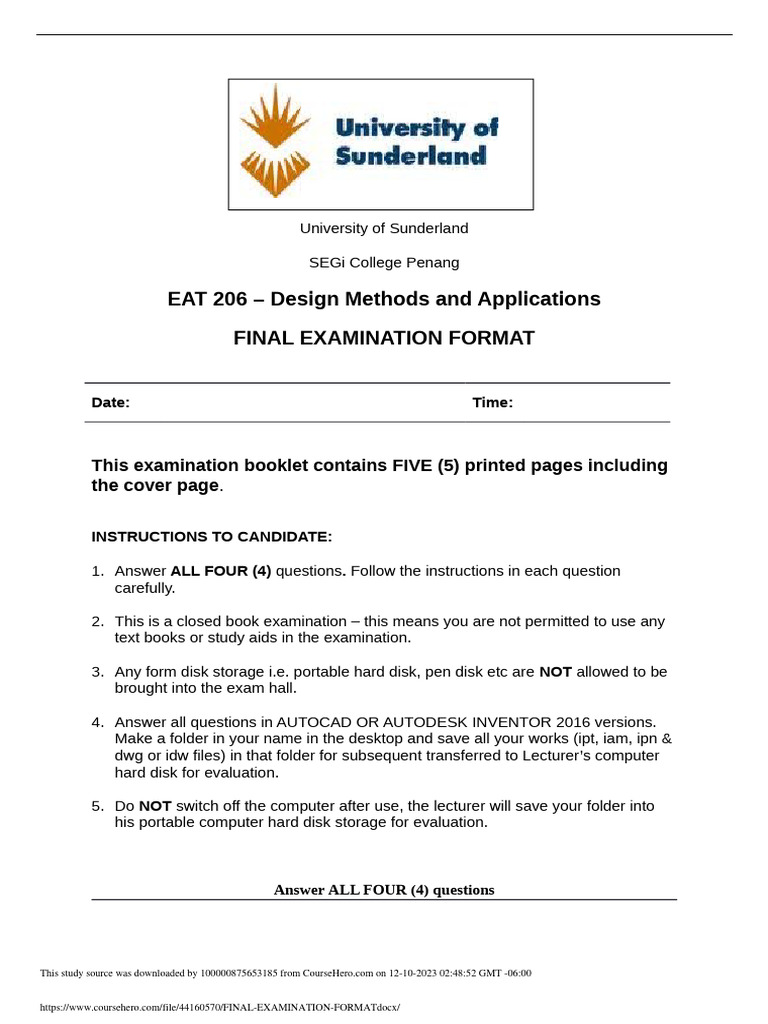 Final Examination Format | PDF | Computer File | Auto Cad
