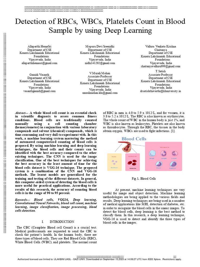 Detection of RBCs WBCs Platelets Count in Blood Sample by Using Deep Learning | PDF | Deep ...