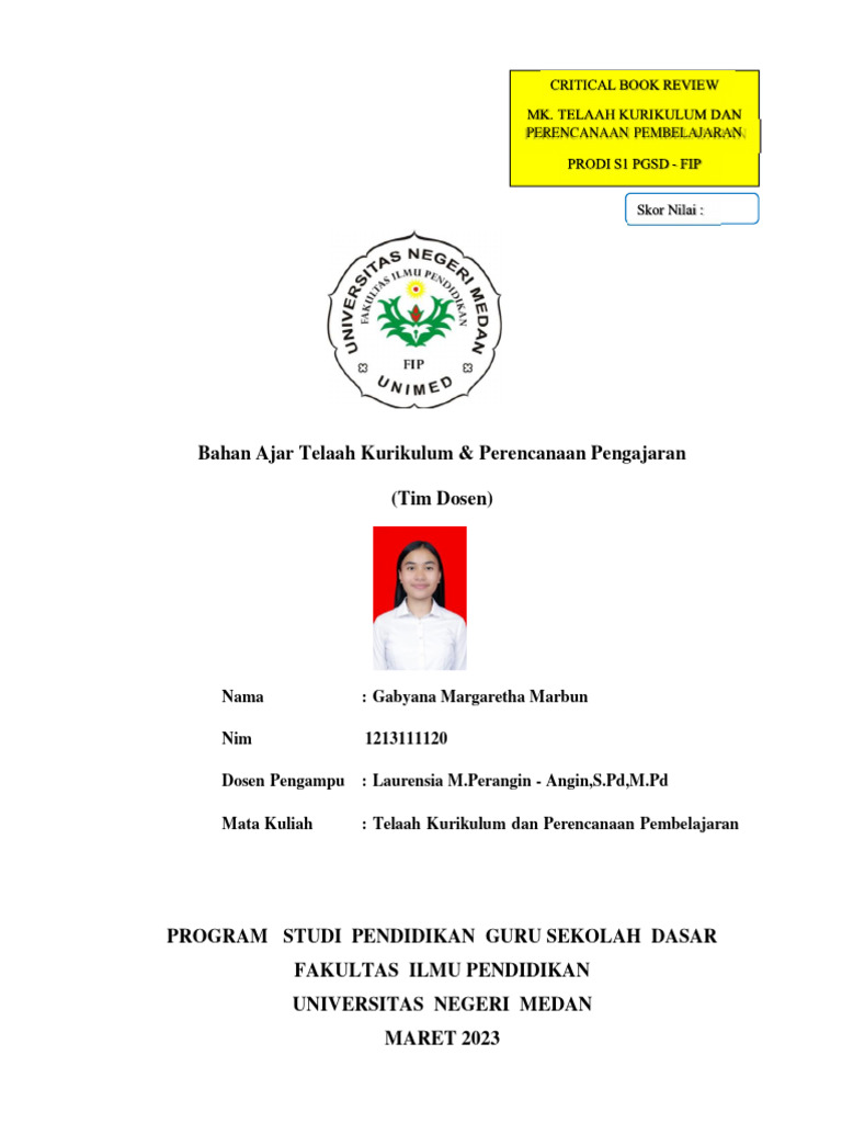 CBR - Telaah Kurikulum Dan Perencanaan Pembelajaran - Gabyana Margaretha Marbun | PDF