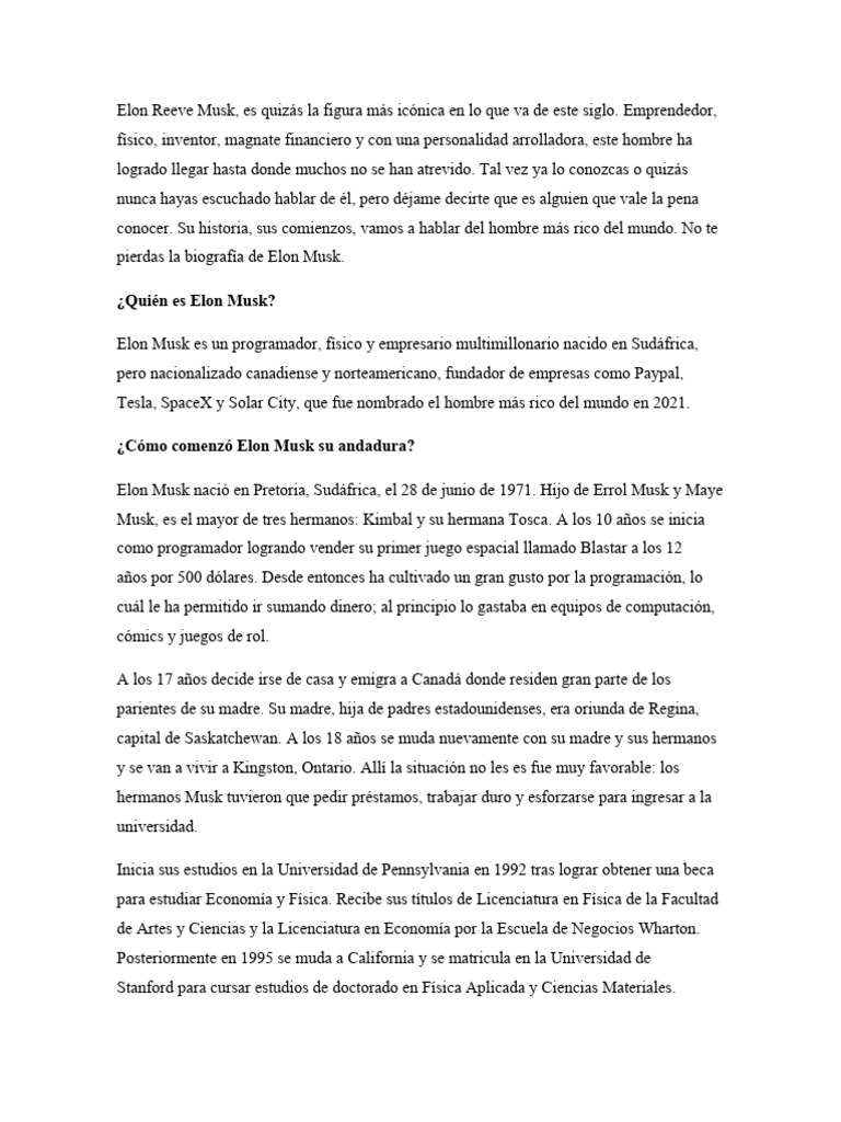 Elon Reeve Musk | PDF | Elon Musk