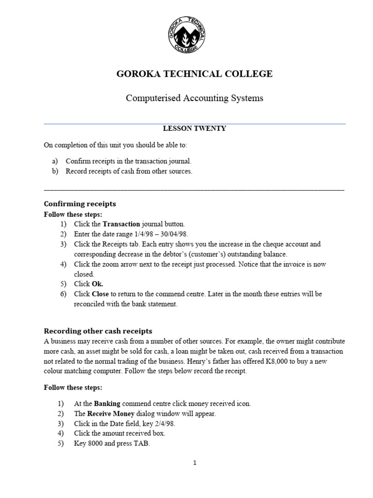 Lesson 20 Notes Cash Receipts | PDF | Receipt | Discounting