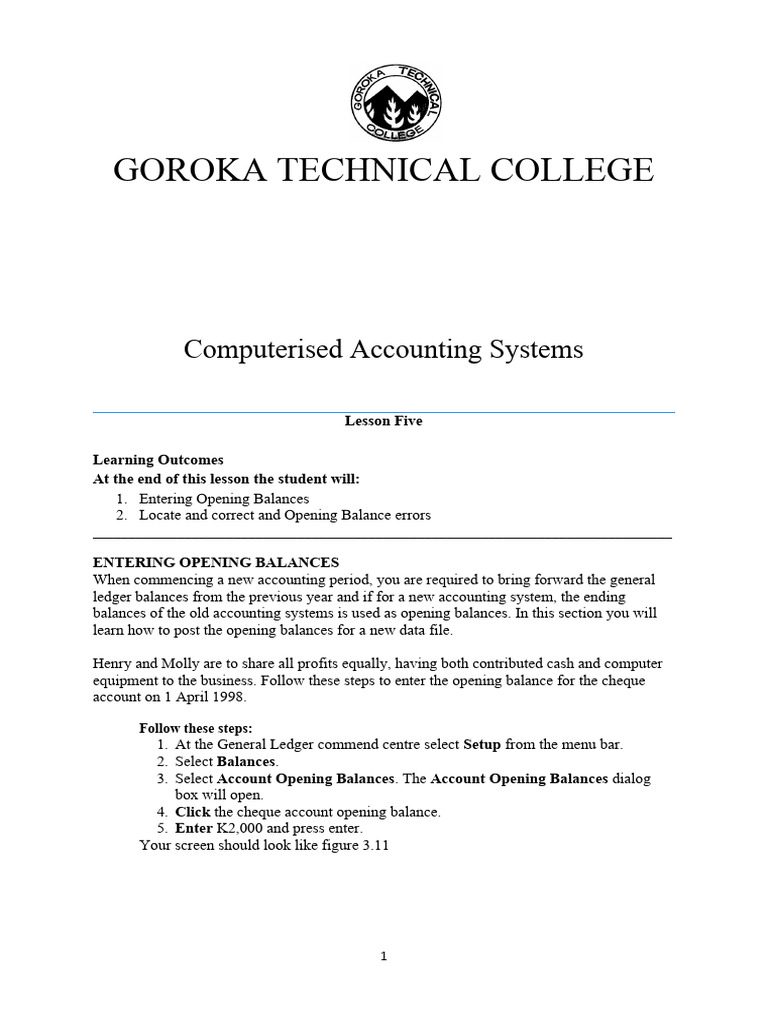 Lesson 5 Notes Posting Opening Balances | PDF | Inventory | Economies