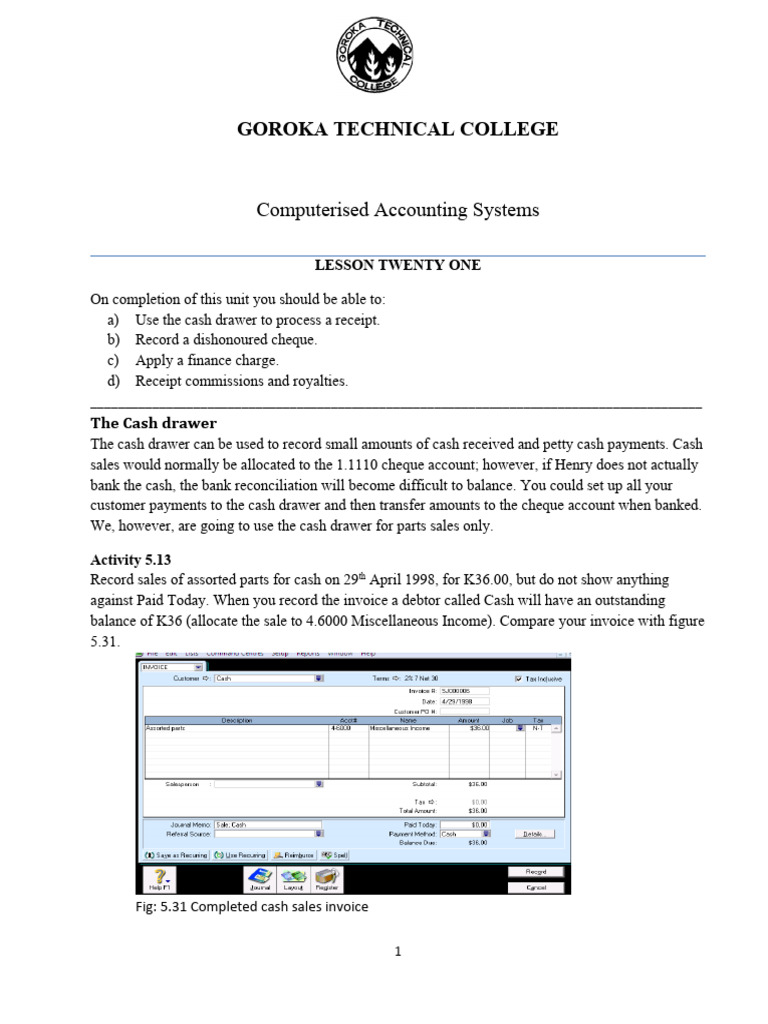 Lesson 21 Notes The Cash Drawer | PDF | Cheque | Payments