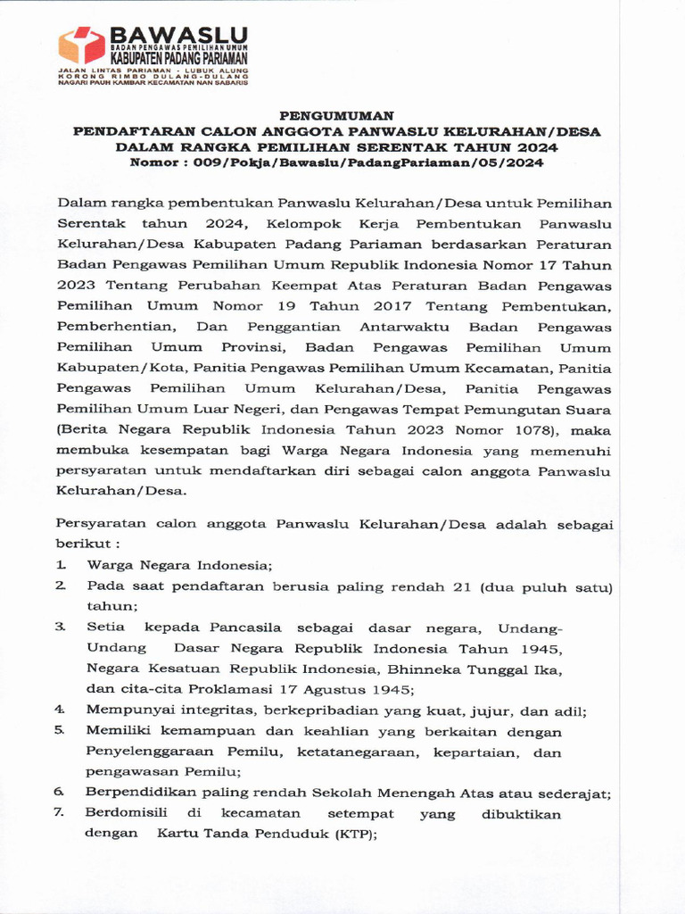Pengumuman PKD Pemilihan 2024 | PDF