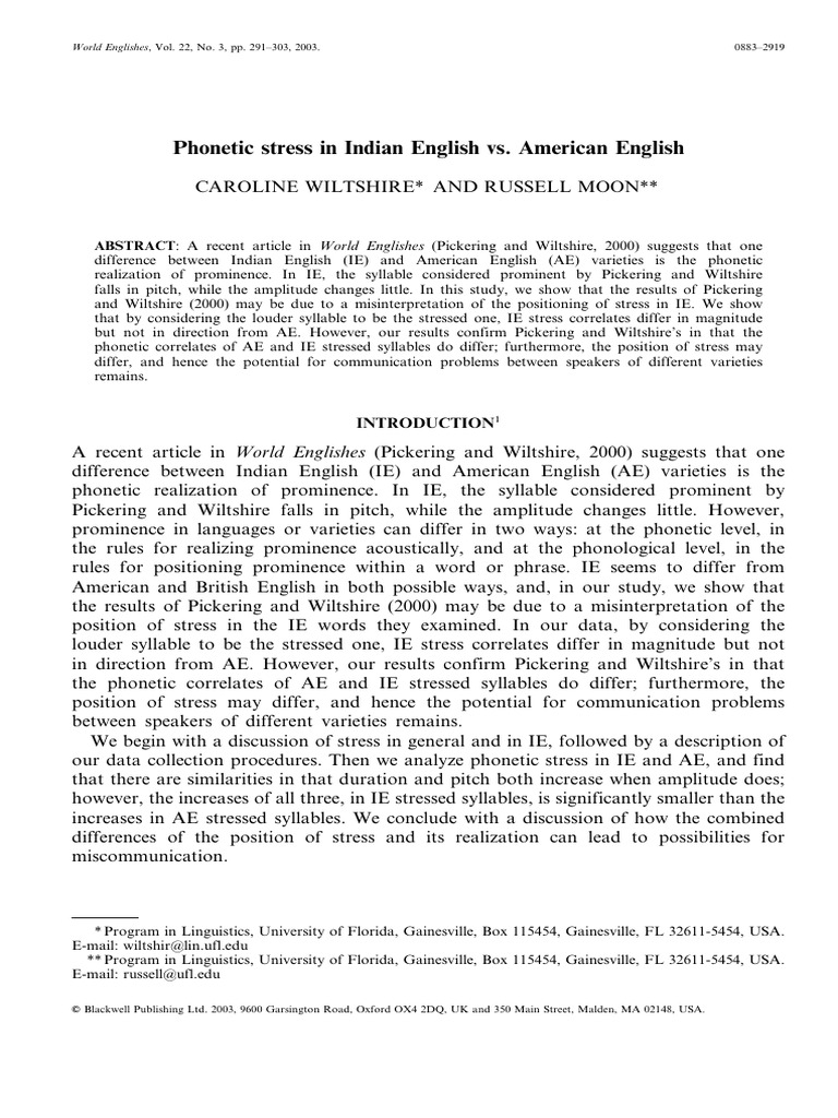 Phonetic Stress in Indian English Vs Ame | PDF | Stress (Linguistics ...