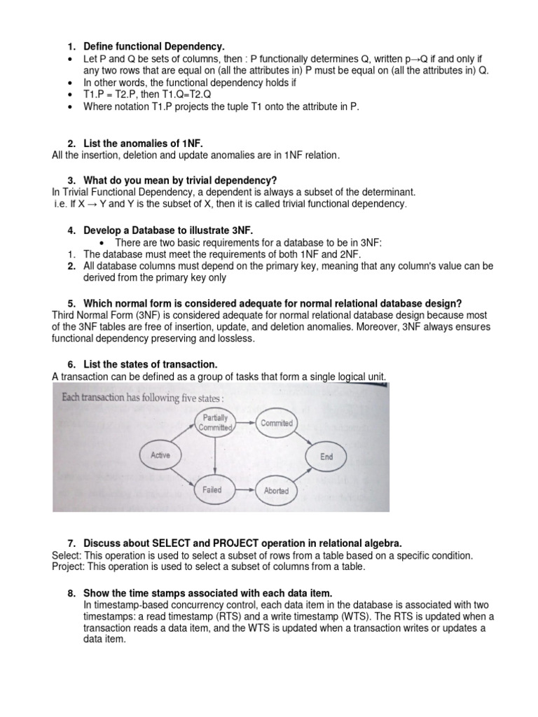 Question Bank For DBMS CIT II 2 Mark Ans-1 | PDF | Relational Model | Databases
