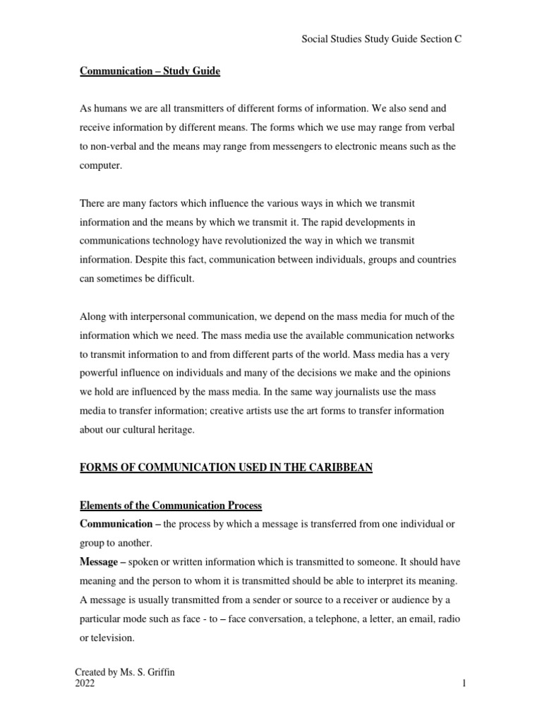 Social Studies Study Guide Section C | PDF | Communication | Copyright