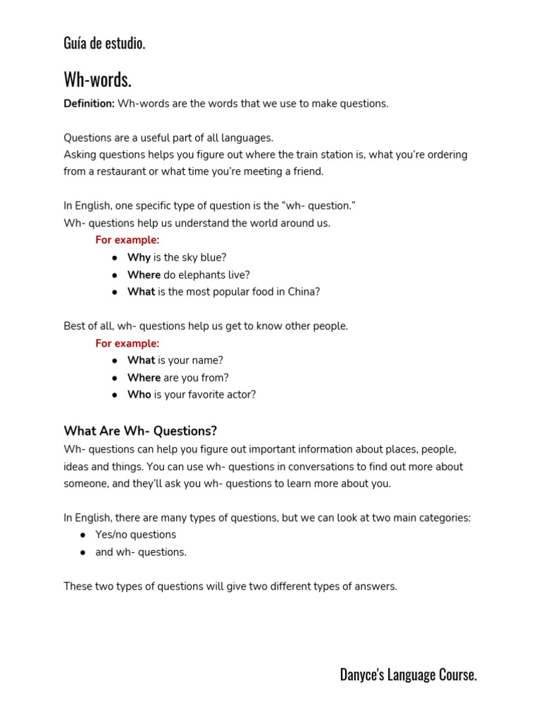 Wh-Words New | PDF | Question | Verb