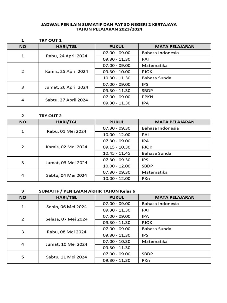 Jadwal Pat Dan Am Mi TP 2023 2024 | PDF