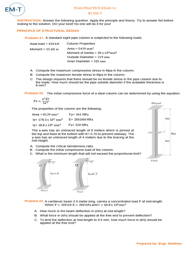 PSAD Practice Exam #2 | PDF | Column | Stress (Mechanics)