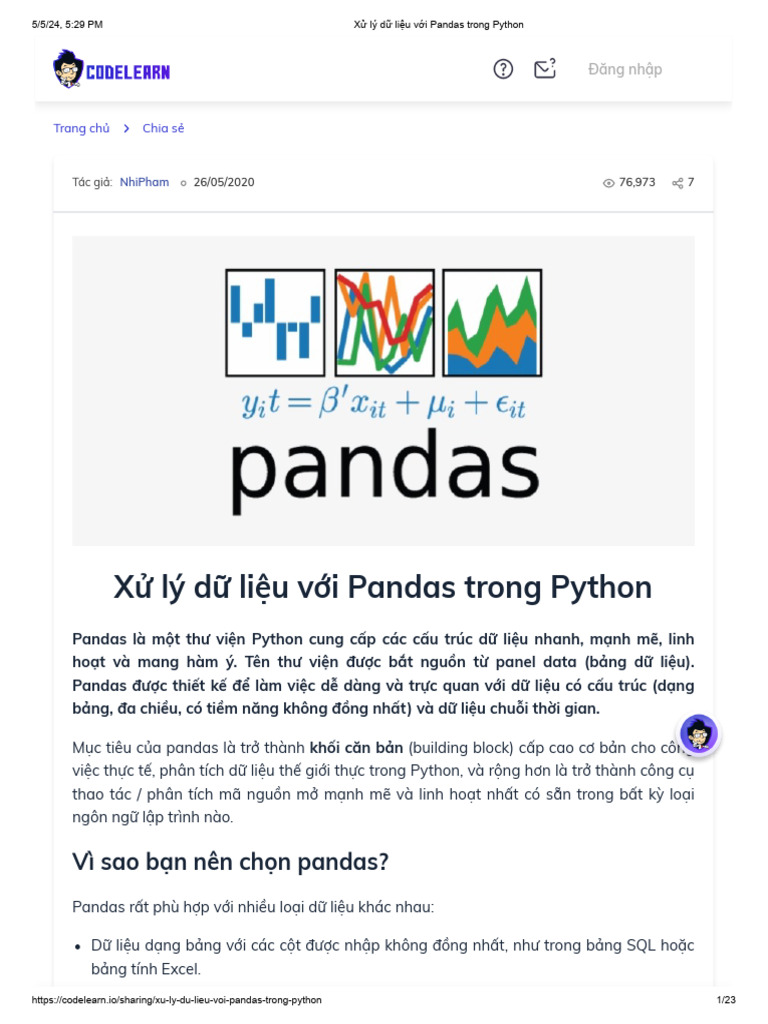 Xử Lý Dữ Liệu Với Pandas Trong Python | PDF