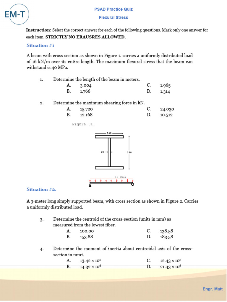 PSAD Practice Quiz (Flexural Stress) | PDF | Beam (Structure ...