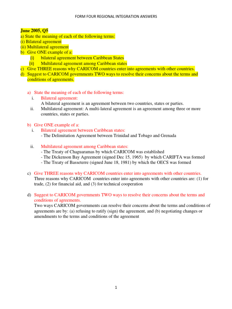 REGIONAL INTEGRATION Past Paper Answers 2021 | Download Free PDF ...